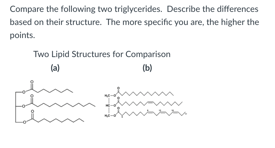 Solved Compare the following two triglycerides. Describe the | Chegg.com