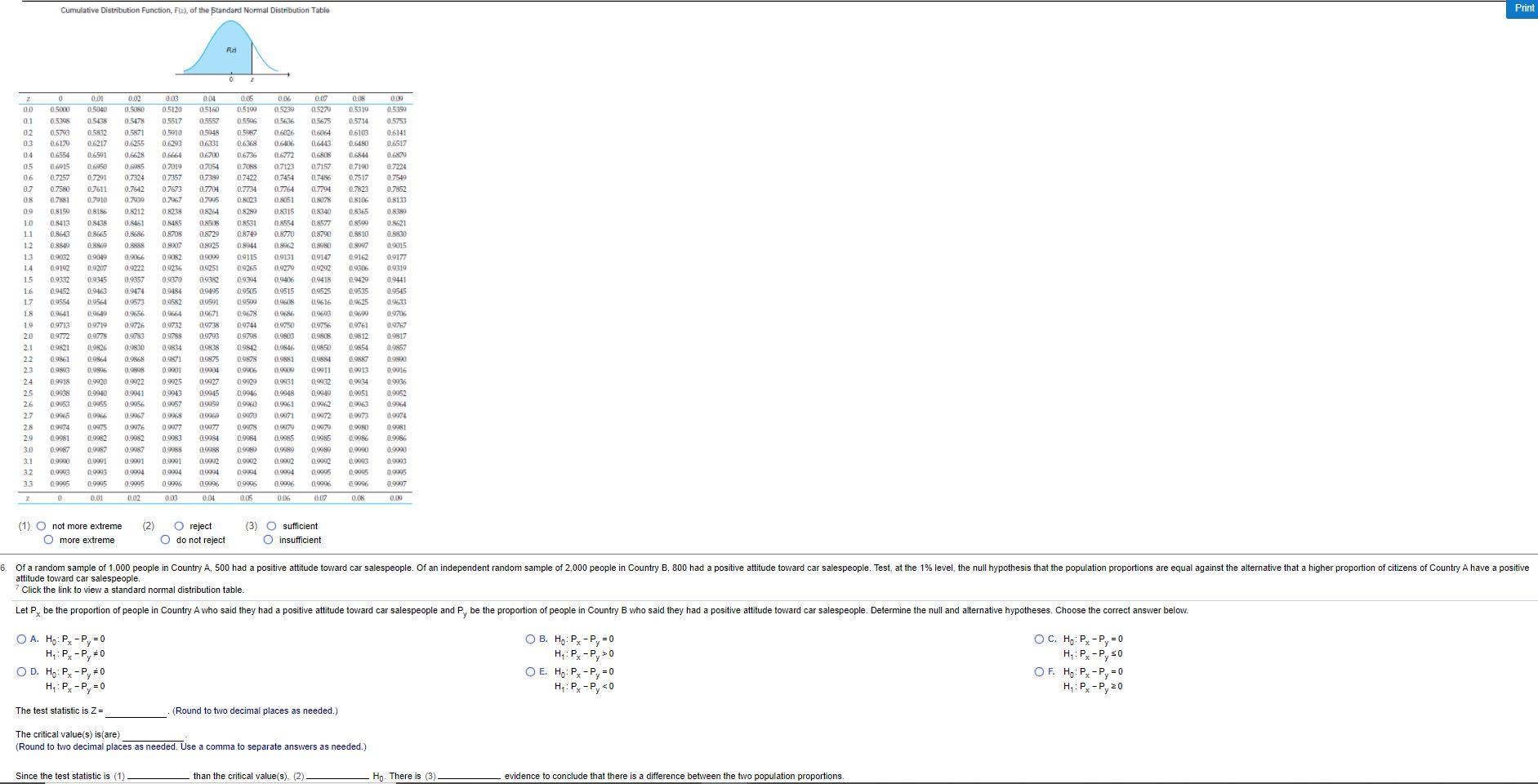 Solved Cumulative Distribution Function, Fl) of the Standard | Chegg.com