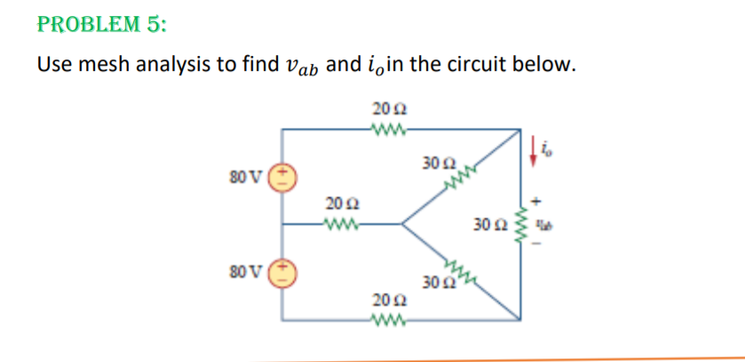 Solved PROBLEM 5: Use mesh analysis to find Vab and i, in | Chegg.com