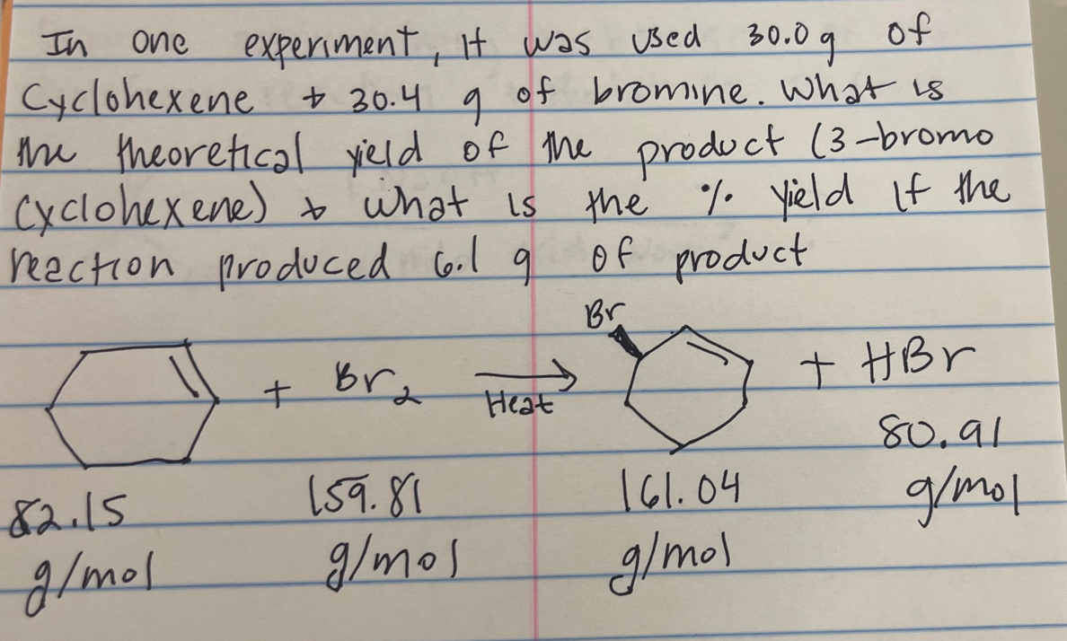 Solved In one experiment, it was used 30.0 g of Cyclohexene | Chegg.com