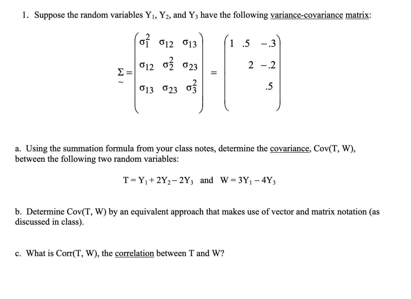 Solved 1. Suppose the random variables Y1,Y2, and Y3 have | Chegg.com