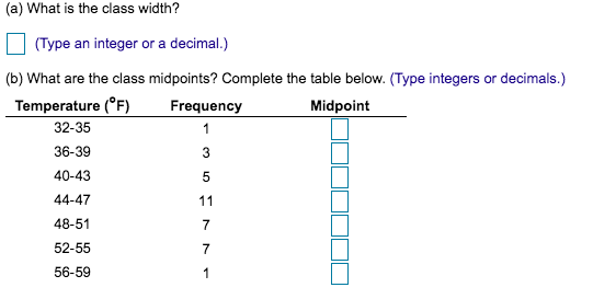 Solved TemperatureF) Frequency Use the given frequency | Chegg.com