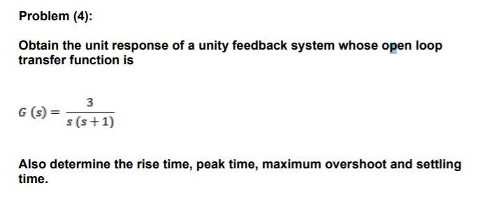Solved Problem (4): Obtain the unit response of a unity | Chegg.com