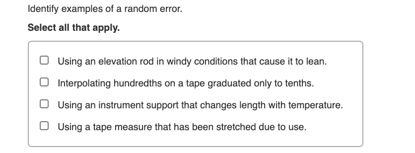 Solved Identify examples of a random error. Select all that | Chegg.com