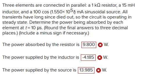 Solved Three elements are connected in parallel: a 1kΩ | Chegg.com