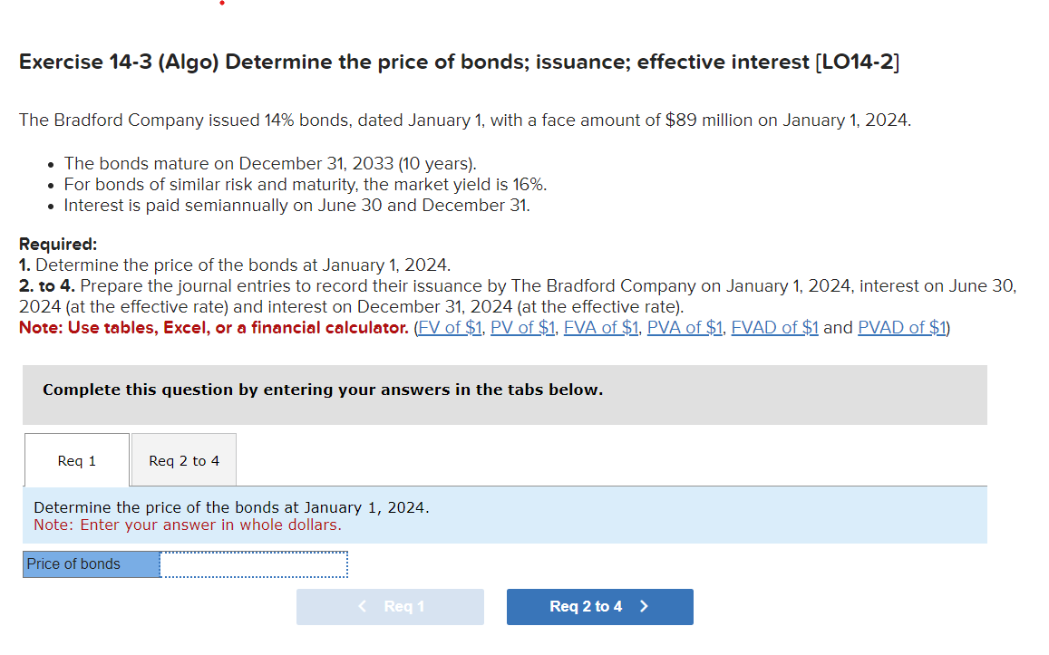 Solved Exercise 14-3 (Algo) Determine the price of bonds; | Chegg.com