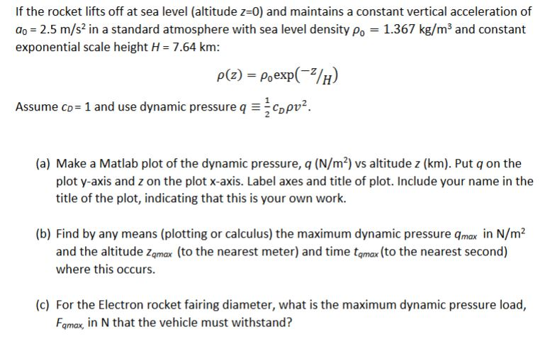 Solved If the rocket lifts off at sea level (altitude z =0) | Chegg.com