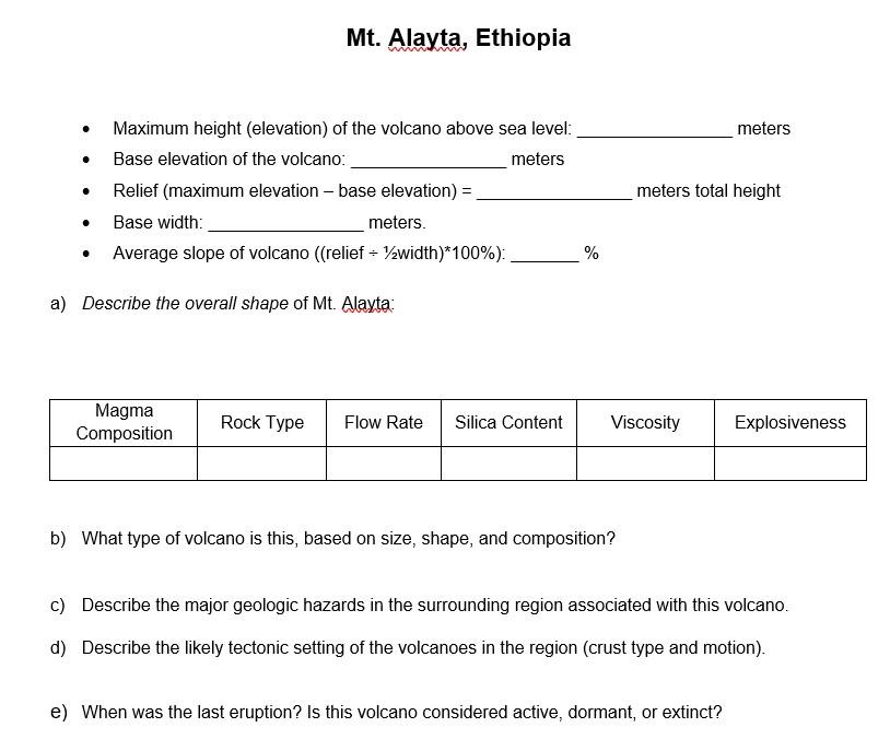 Solved - Maximum height (elevation) of the volcano above sea | Chegg.com