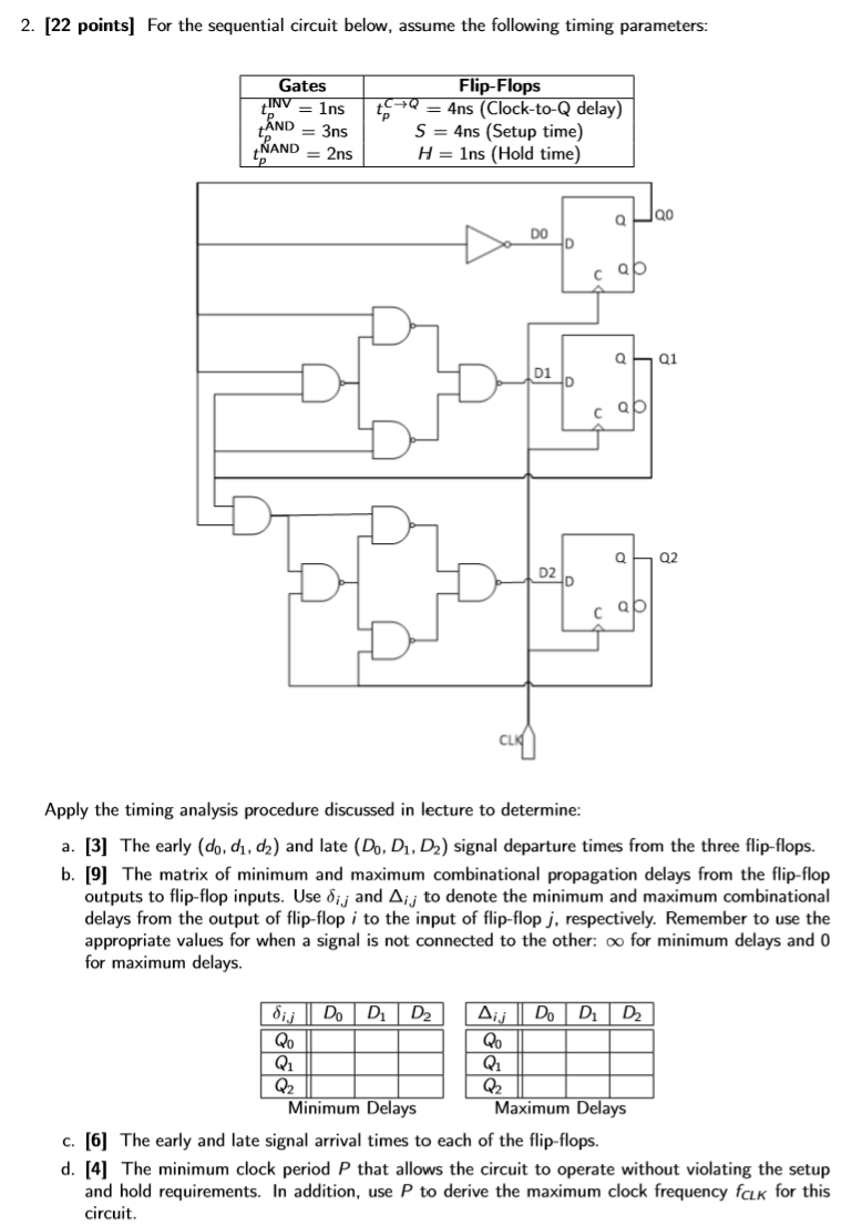 Solved 2. [22 points] For the sequential circuit below, | Chegg.com