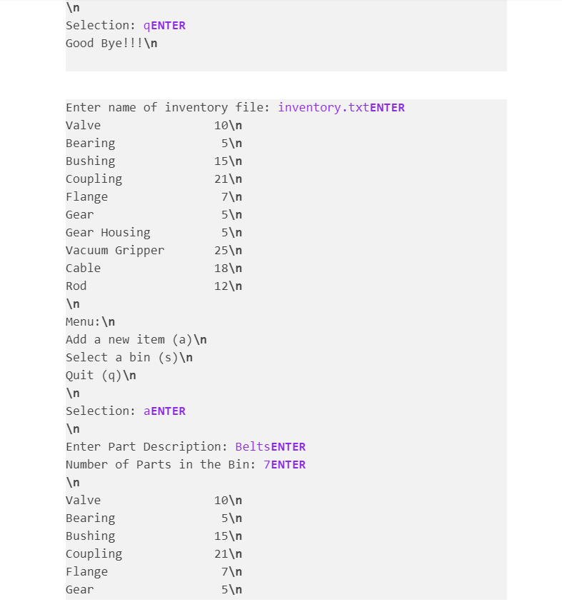 Solved Exercise - Inventory Bins Write a program that | Chegg.com