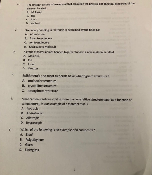 Solved 1. The smallest particle of an element that can | Chegg.com