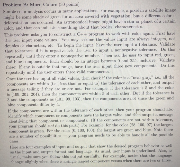 Solved Problem B: More Colors (30 points) Simple color | Chegg.com