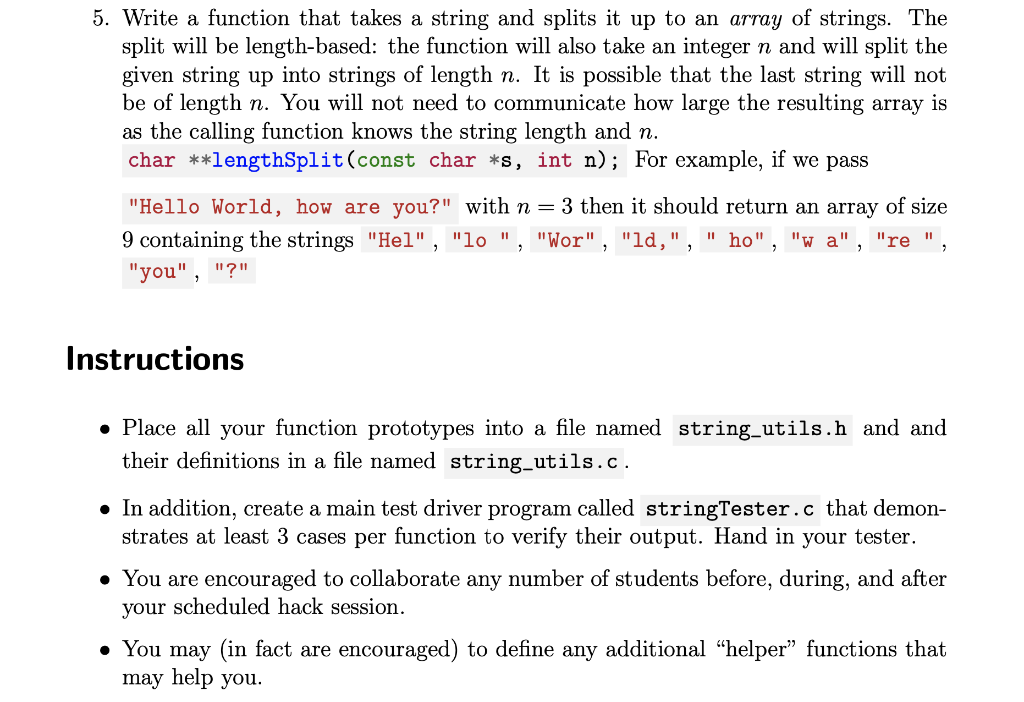 Solved 5. Write a function that takes a string and splits it | Chegg.com
