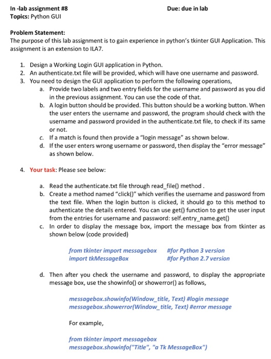 Solved Due: due in lab In-lab assignment #8 Topics: Python | Chegg.com Solved Due: due in lab In-lab assignment #8 Topics: Python | Chegg.com