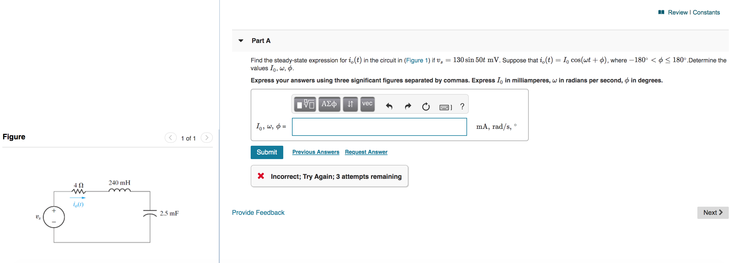 Solved 1 Review | Constants Part A Find the steady-state | Chegg.com