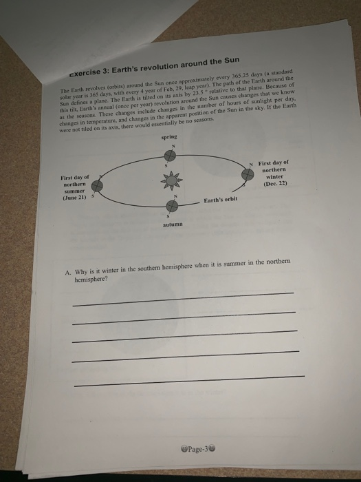 exercise 3: Earth's revolution around the Sun The | Chegg.com