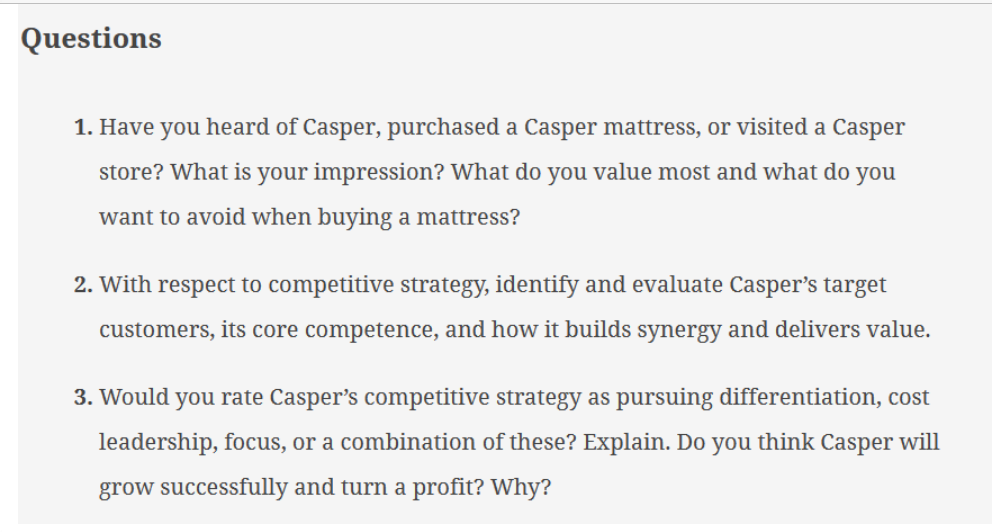 Solved QuestionsHave you heard of Casper, purchased a Casper | Chegg.com