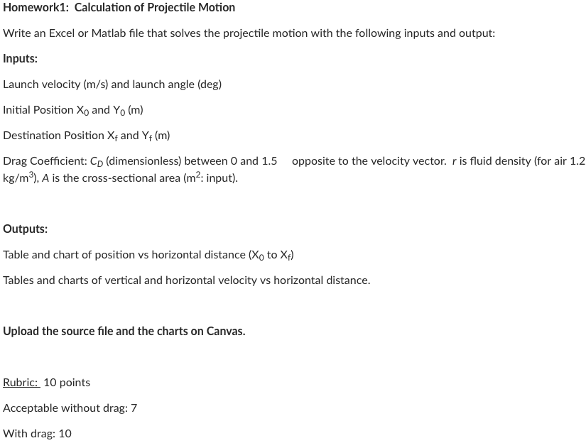 Solved Homework1 Calculation Of Projectile Motion Write An