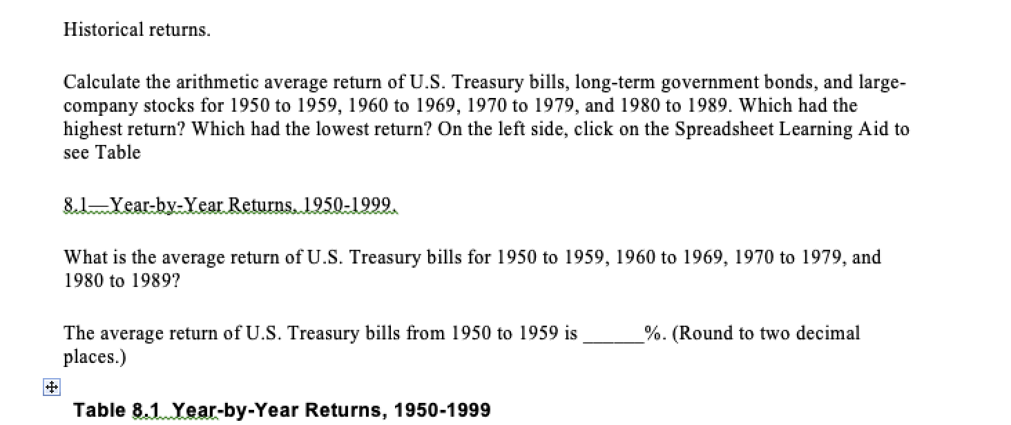 Solved Historical returns. Calculate the arithmetic average | Chegg.com