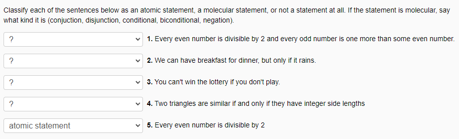 Solved Classify each of the sentences below as an atomic | Chegg.com