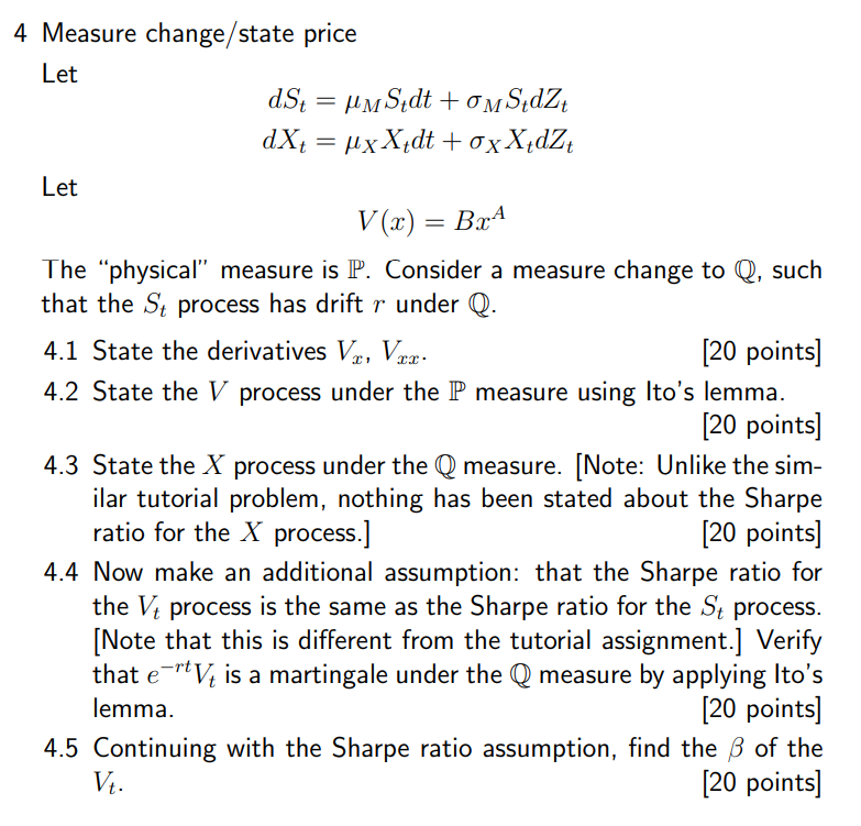 Solved 4 Measure change/state price Let | Chegg.com