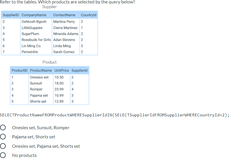 Solved Refer to the tables. Which products are selected by | Chegg.com