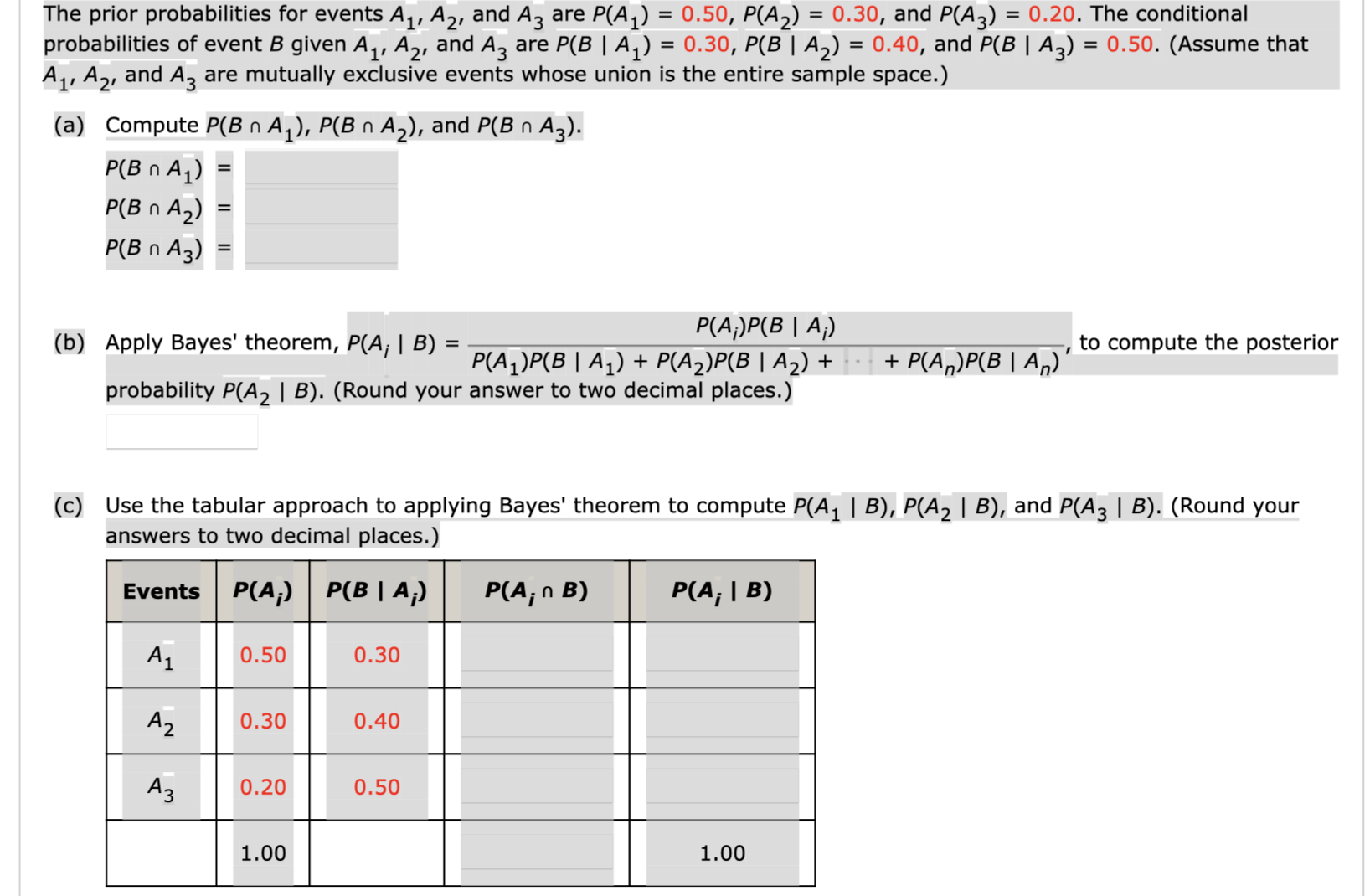 Solved The prior probabilities for events A1,A2, and A3 are | Chegg.com