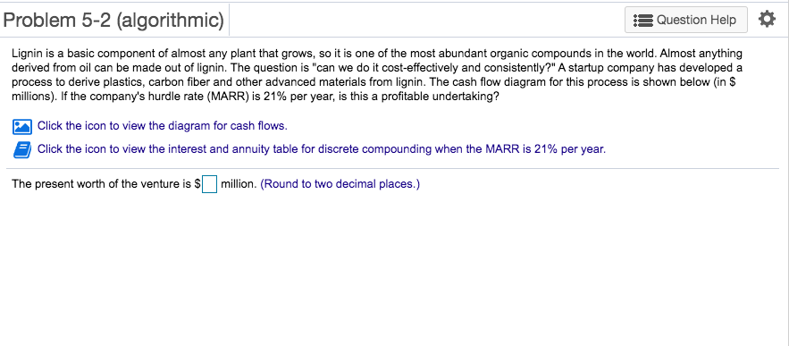 Problem 5-2 (algorithmic) Question Help Lignin is a | Chegg.com