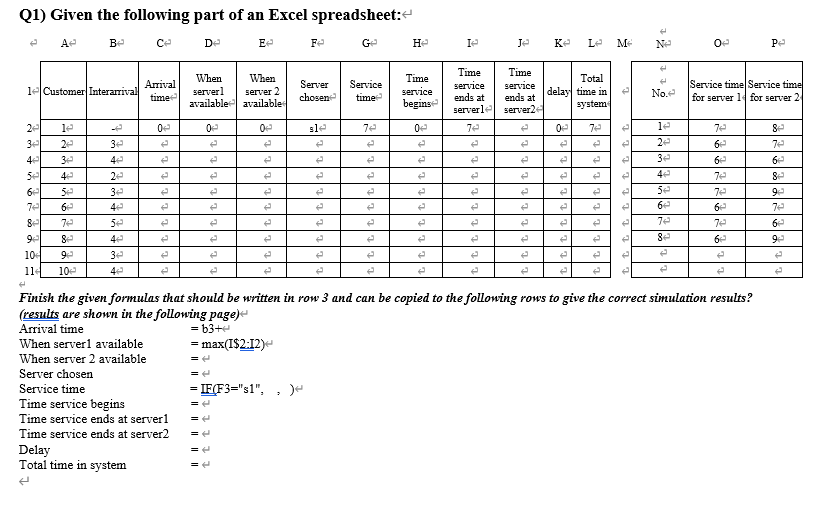 Q1) Given the following part of an Excel spreadsheet: | Chegg.com