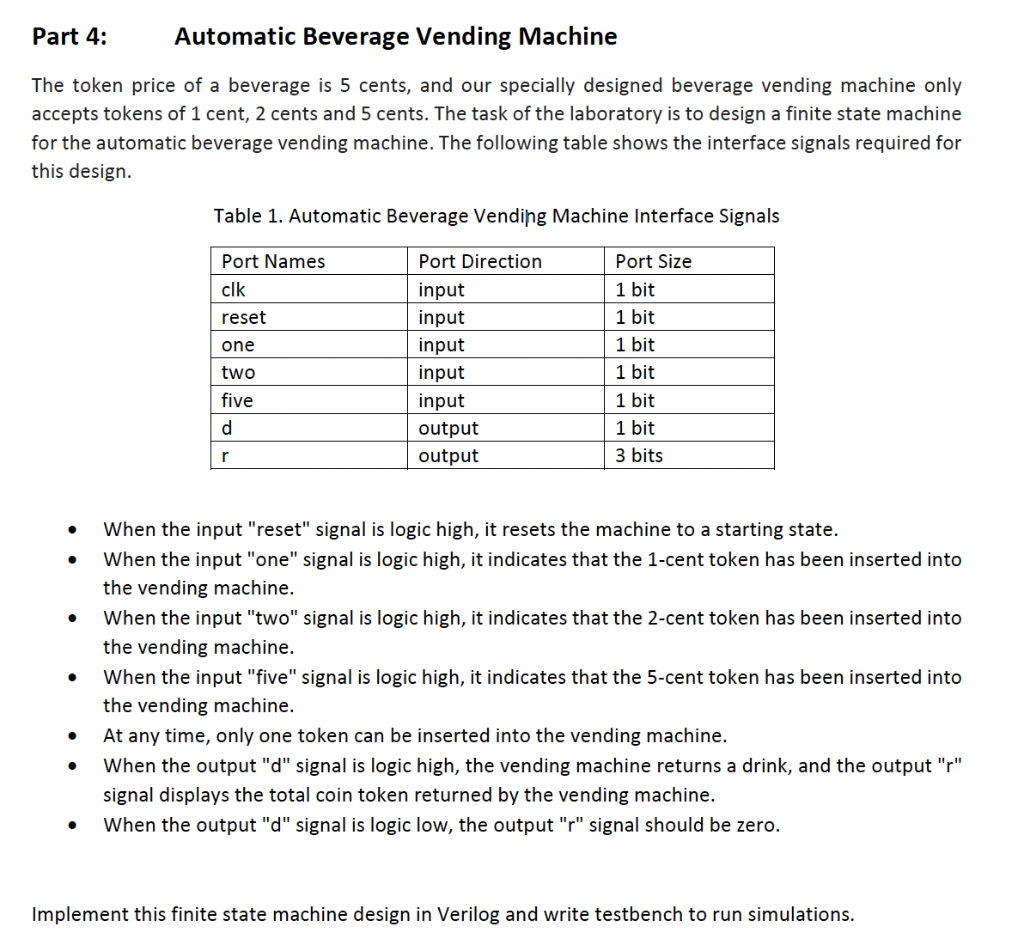 Solved Part 4: Automatic Beverage Vending Machine The token | Chegg.com