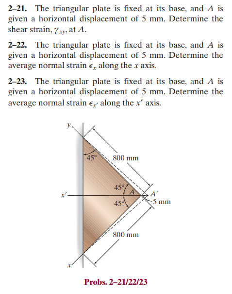 Solved 2-21. ﻿The triangular plate is ﻿fixed at ﻿its base, | Chegg.com