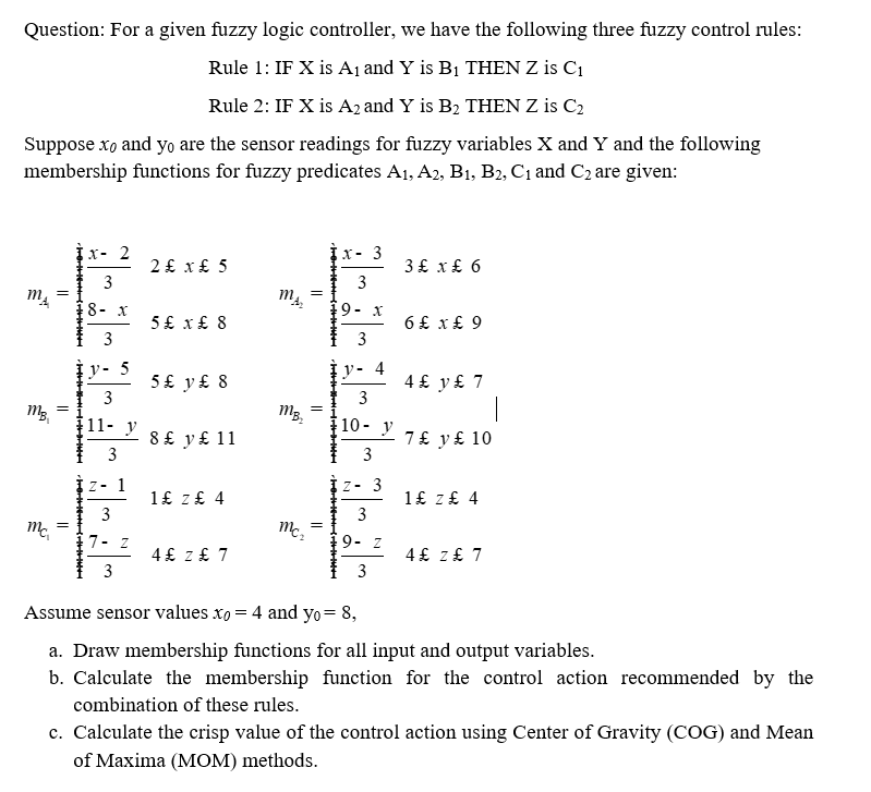 Solved Question: For a given fuzzy logic controller, we have | Chegg.com