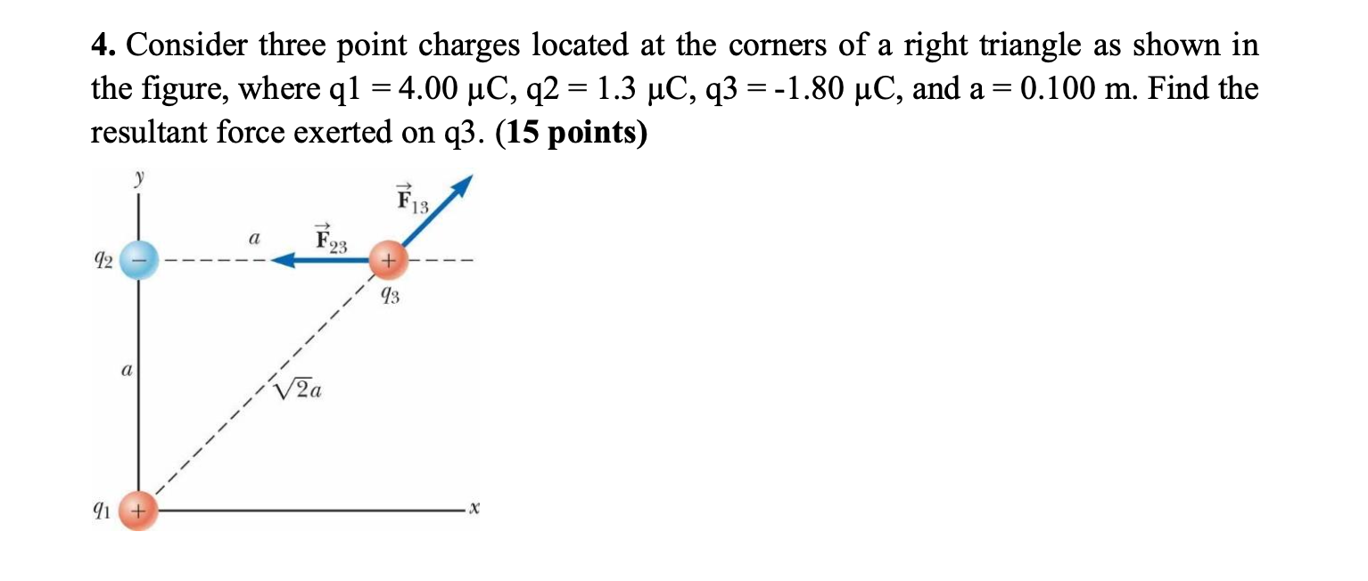 Solved 4. Consider three point charges located at the | Chegg.com