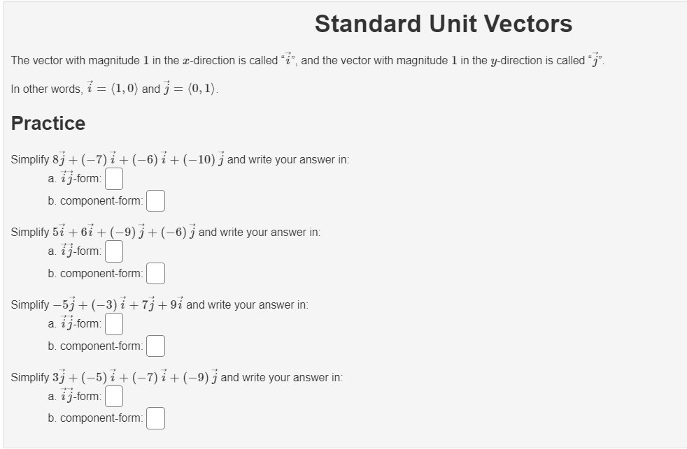 Solved Standard Unit Vectors The vector with magnitude 1 in | Chegg.com