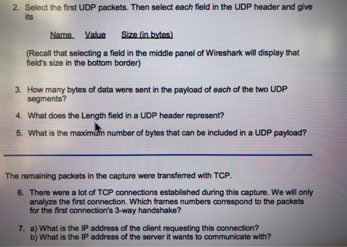 Solved 2. Select the first UDP packets. Then select each | Chegg.com