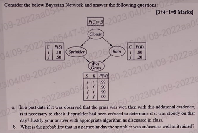 Solved Consider the below Bayesian Network and answer the | Chegg.com