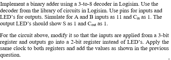 Implement a binary adder using a 3-to-8 decoder in | Chegg.com