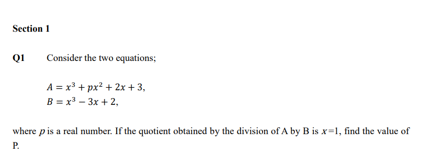 Section 1 01 Consider the two equations; A = x3 + px2 | Chegg.com
