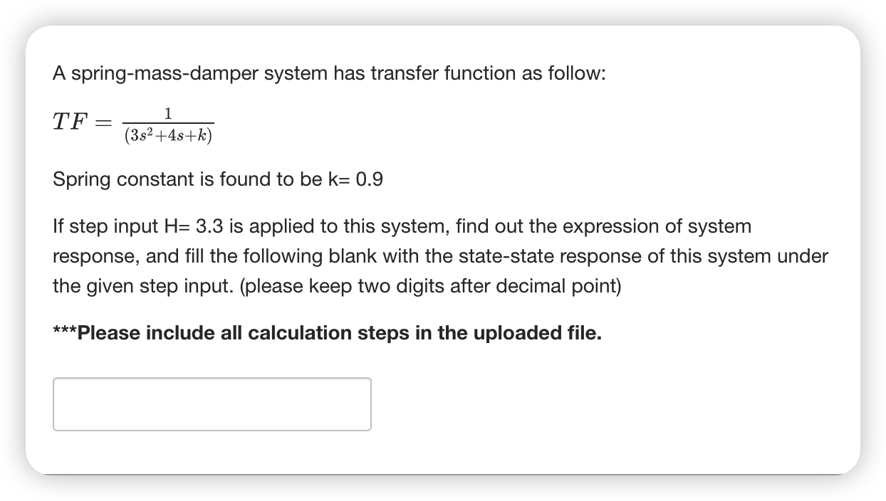 Solved A spring-mass-damper system has transfer function as | Chegg.com