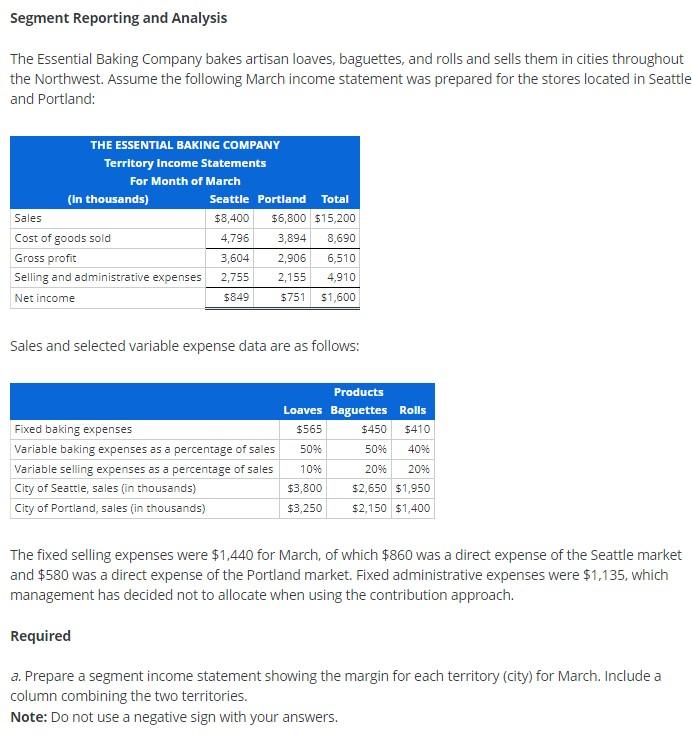 Solved Segment Reporting and Analysis The Essential Baking | Chegg.com