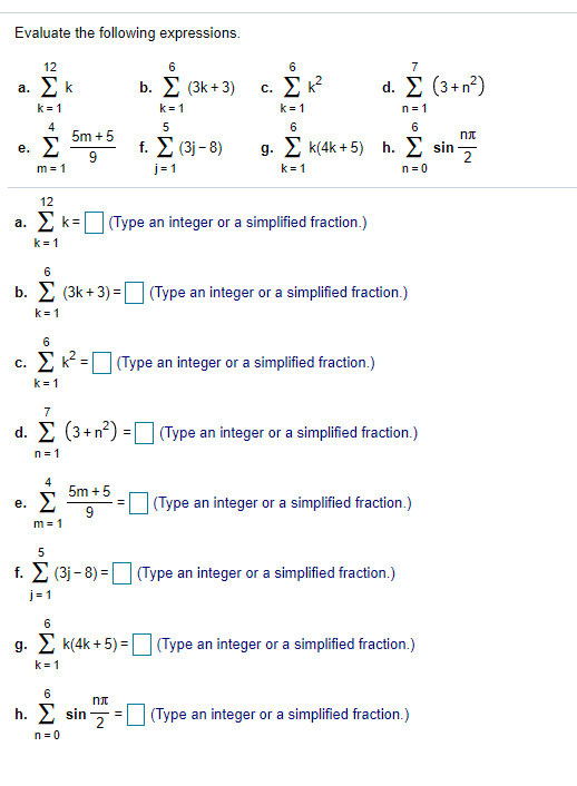 Solved Evaluate the following expressions. 12 6 6 7 a. Σ και | Chegg.com
