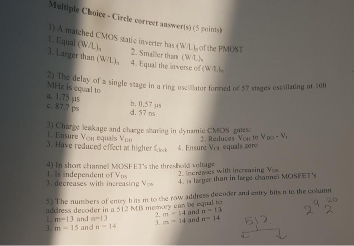 Solved Multiple Choice -Circle correct answer(s) (5 points) | Chegg.com