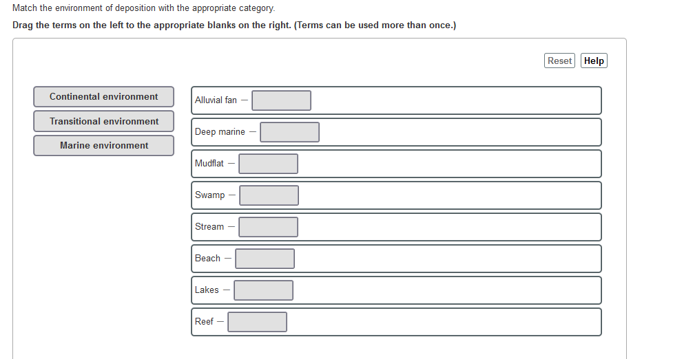 Solved Match the environment of deposition with the | Chegg.com