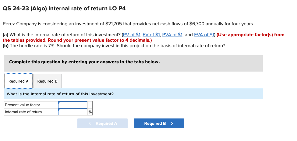 Solved QS 24-23 (Algo) Internal rate of return LO P4 Perez | Chegg.com