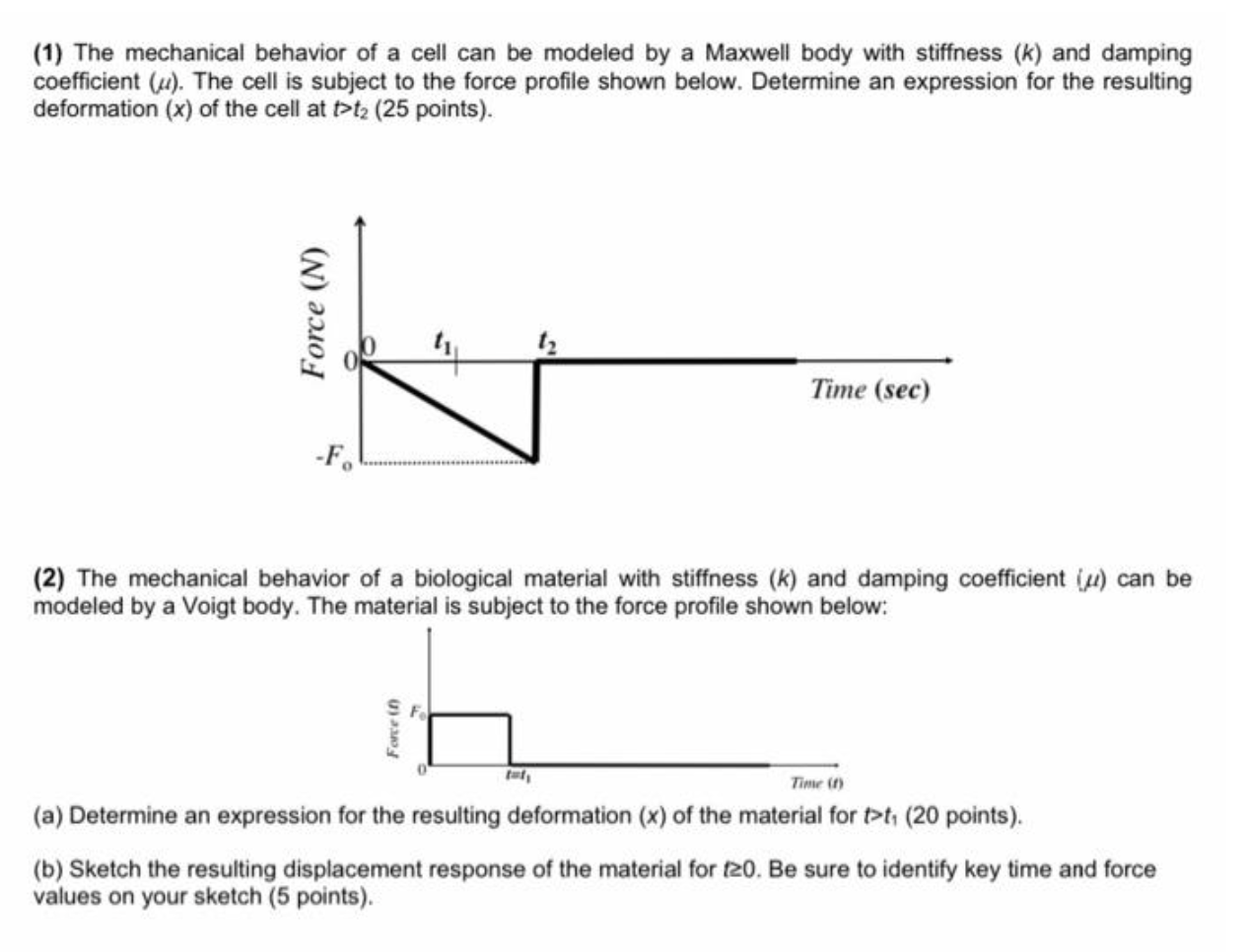 (1) The mechanical behavior of a cell can be modeled | Chegg.com