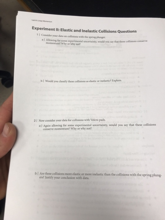 Experiment lI: Elastic and Inelastic Collisions | Chegg.com