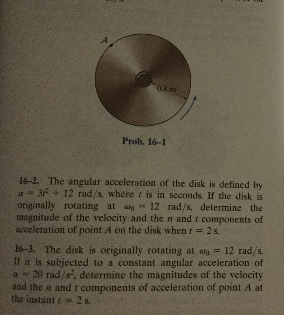 Solved 0.8 m Prob. 16-1 16-2. The angular acceleration of | Chegg.com