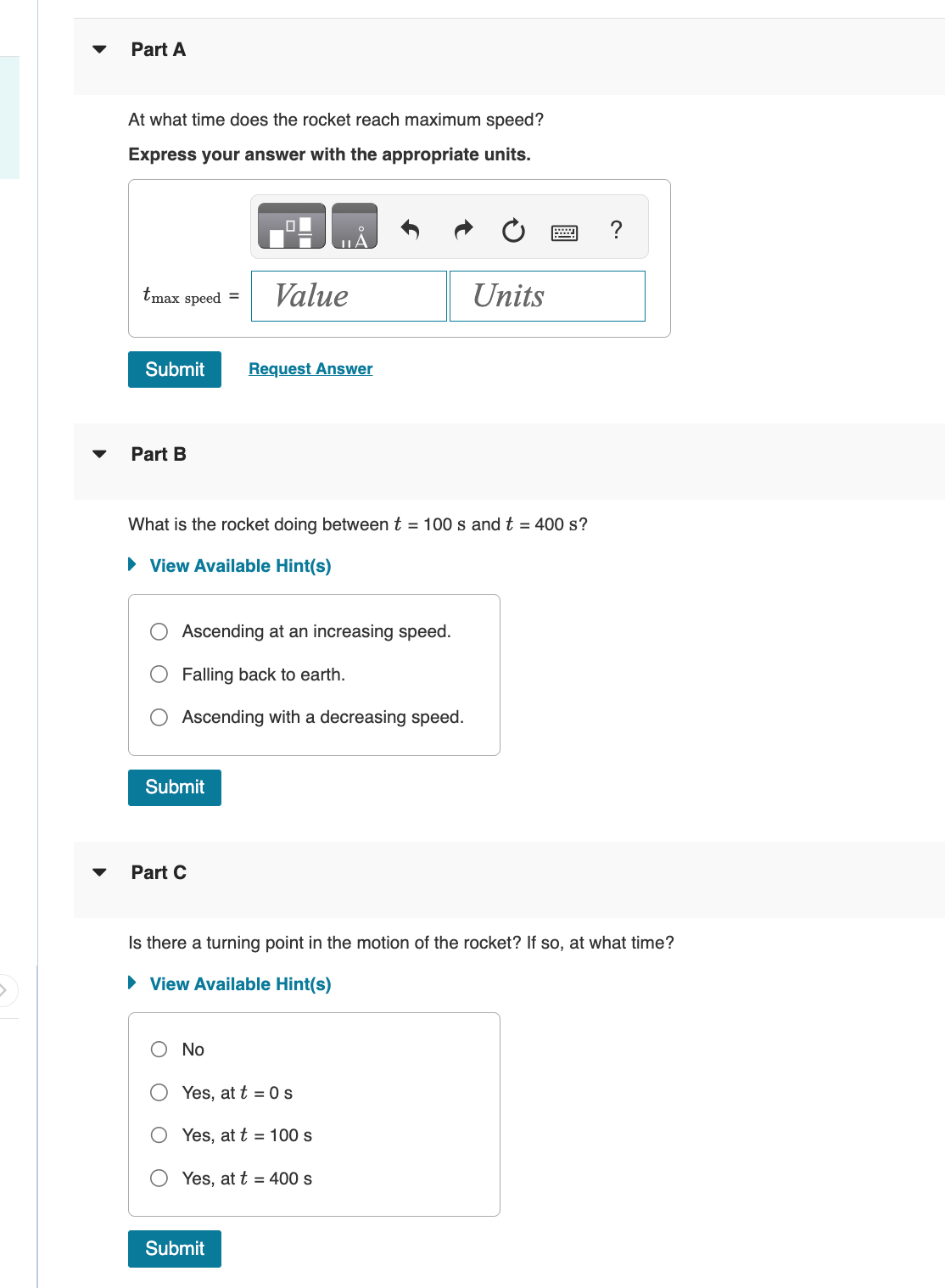 Solved At what time does the rocket reach maximum speed? | Chegg.com