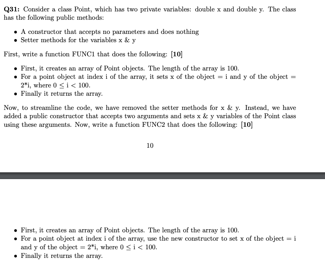 Solved Q31: Consider a class Point, which has two private | Chegg.com