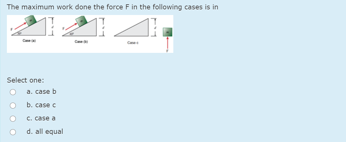 Solved The maximum work done the force F in the following | Chegg.com